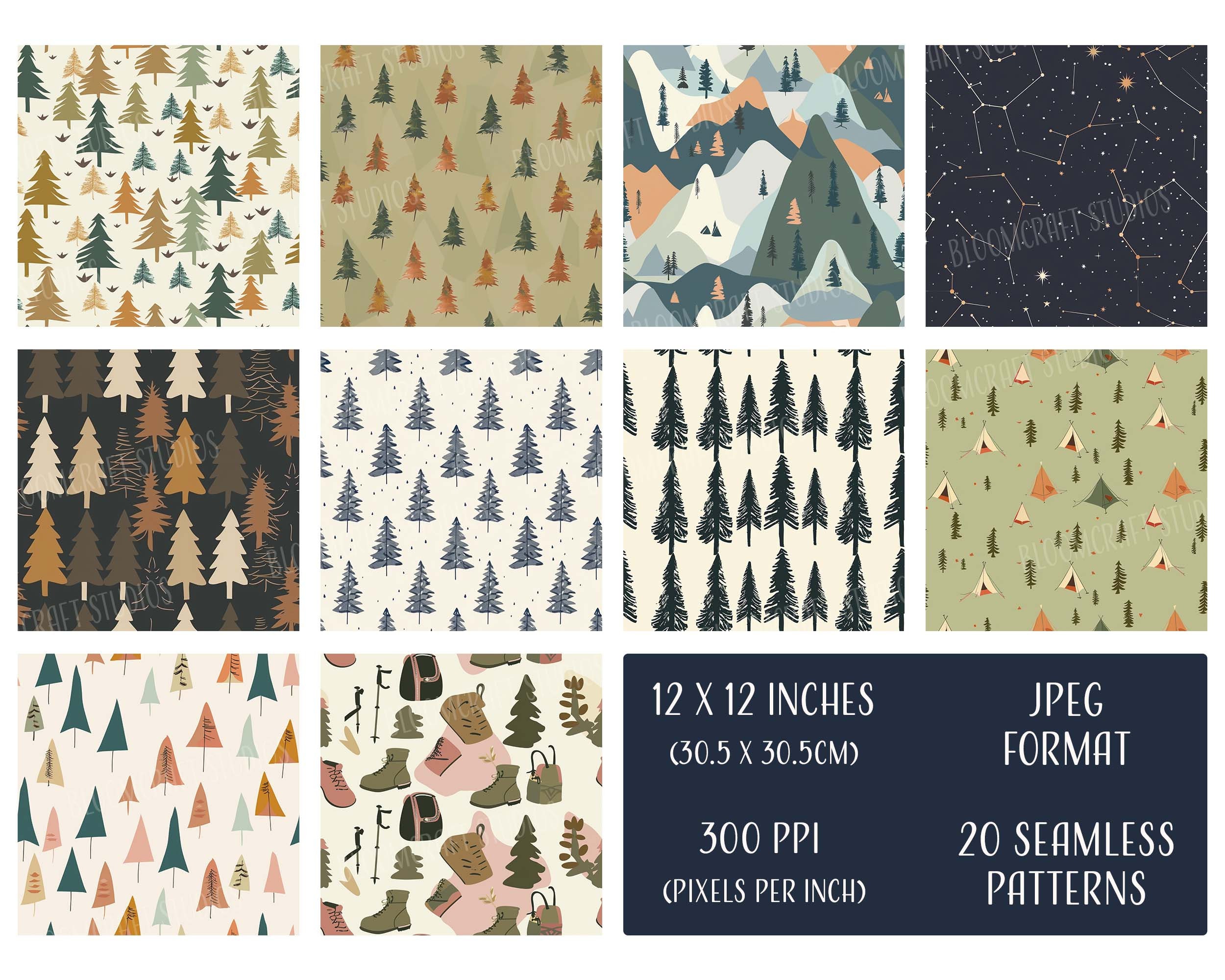 Cabin in the Woods Seamless Patterns, Printable Digital Paper ...