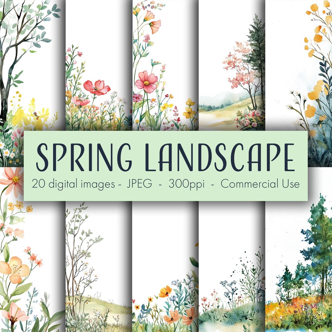 Spring Landscape Digital Images, Printable Digital Paper, Instant ...