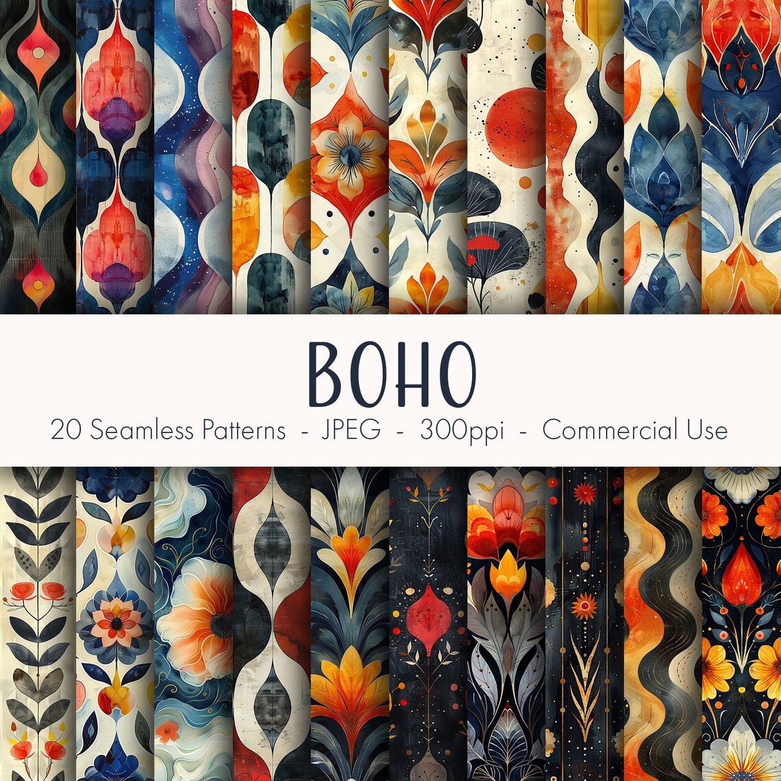 Boho Seamless Patterns, Printable Digital Paper, Commercial Use, JPEG ...