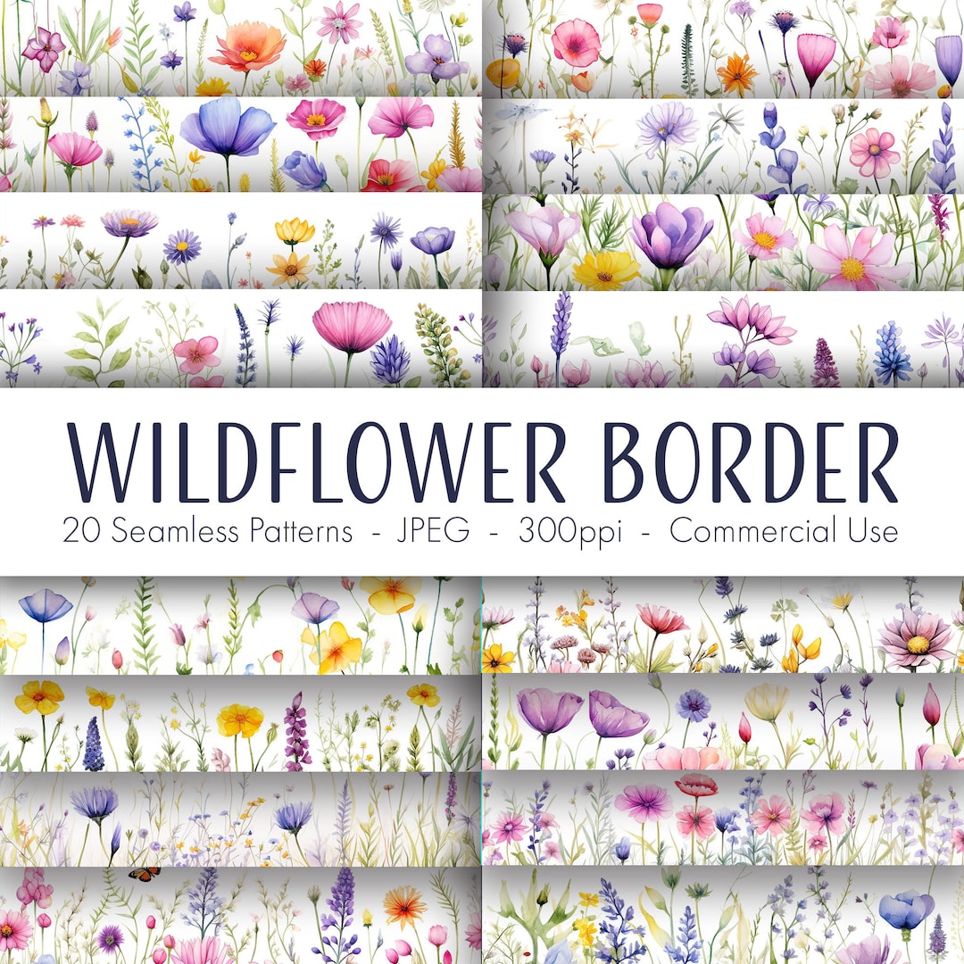Wildflower Seamless Borders, Printable Digital Paper, Commercial Use ...