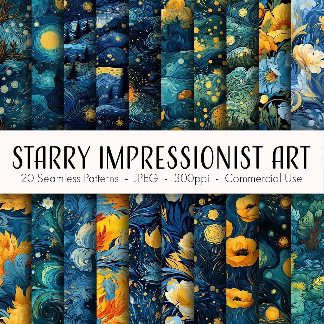 Starry Impressionist Art Seamless Patterns, Printable Digital Paper ...