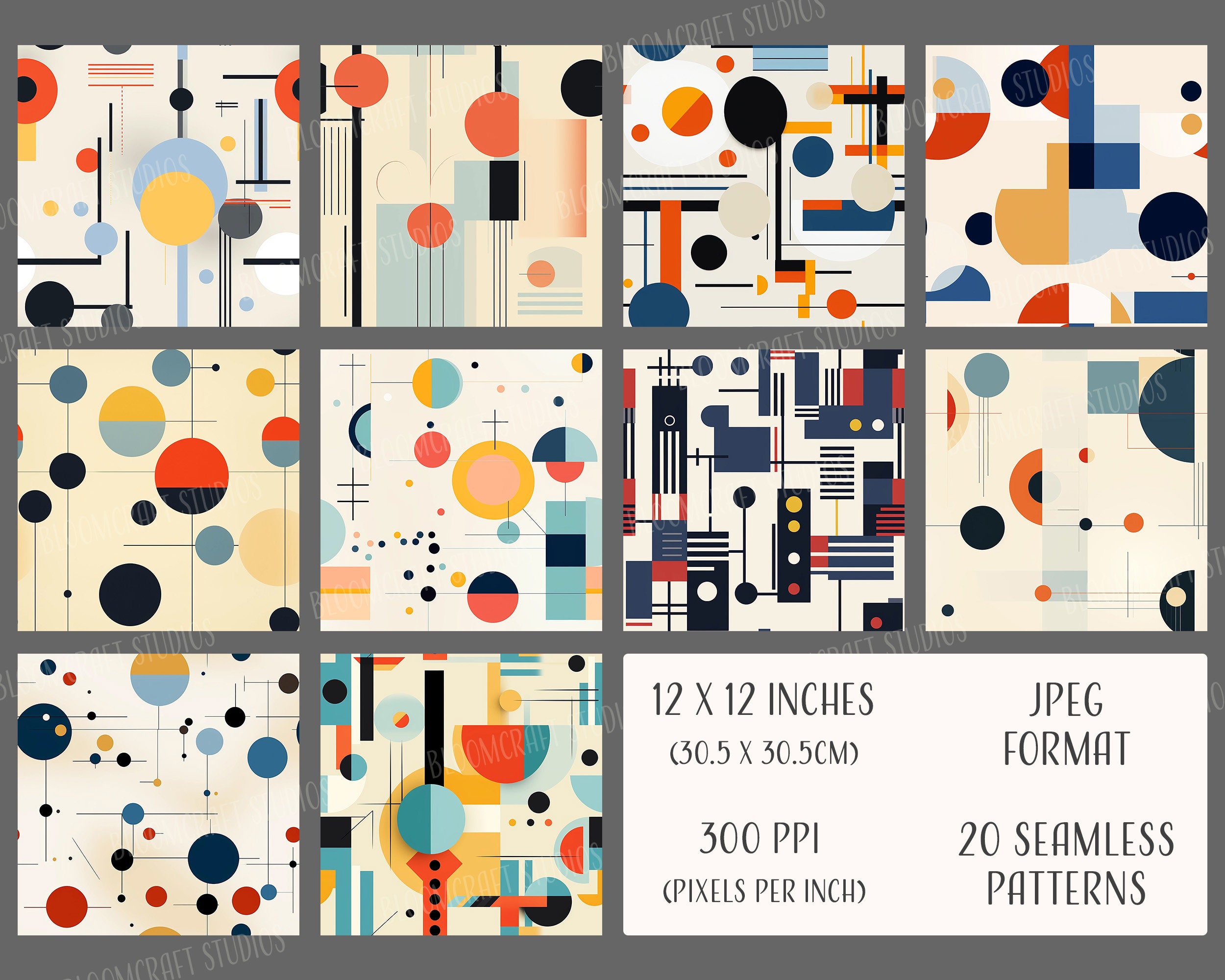 Bauhaus Seamless Patterns, Printable Digital Paper, Instant Download ...
