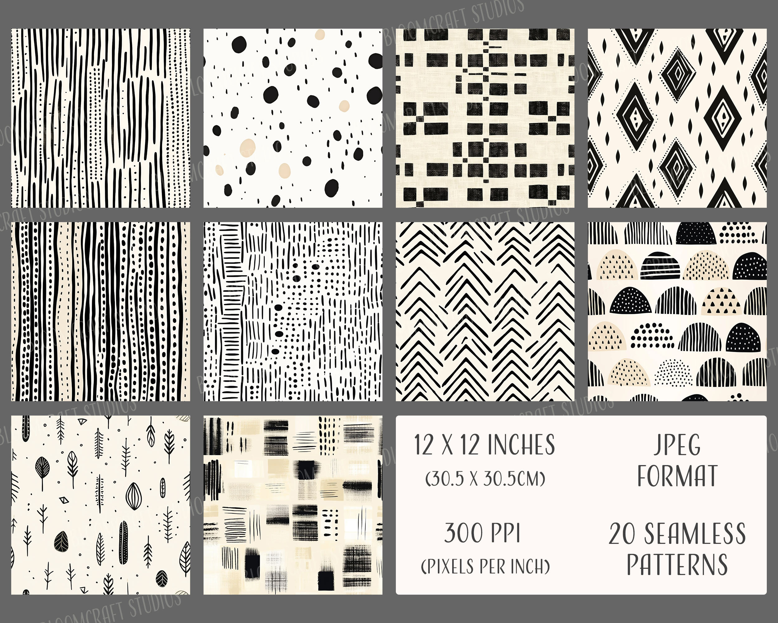 Boho Ivory Seamless Patterns, Printable Digital Paper, Instant Download ...