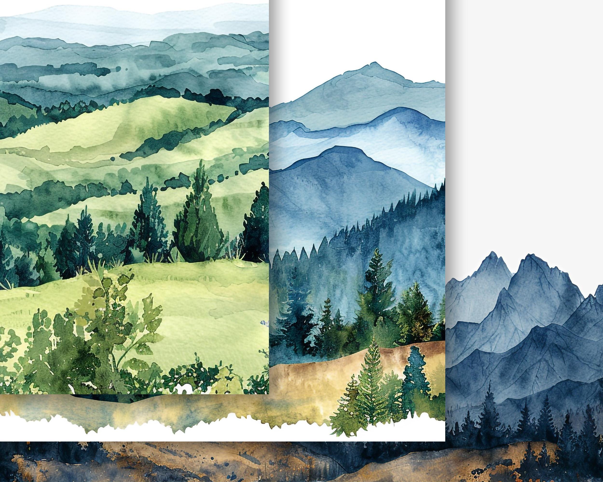 Mountain Seamless Borders, Printable Digital Paper, Commercial Use ...
