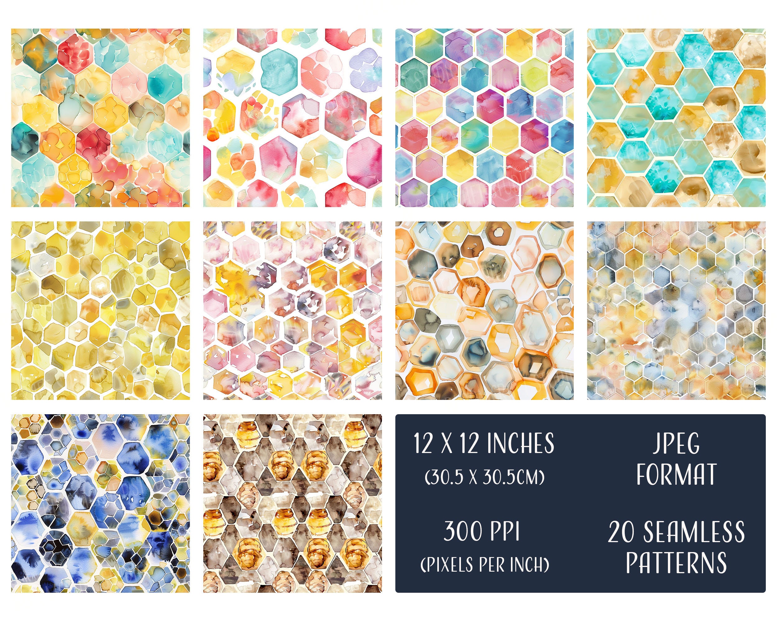 Beehive Seamless Patterns, Printable Digital Paper, Commercial Use ...