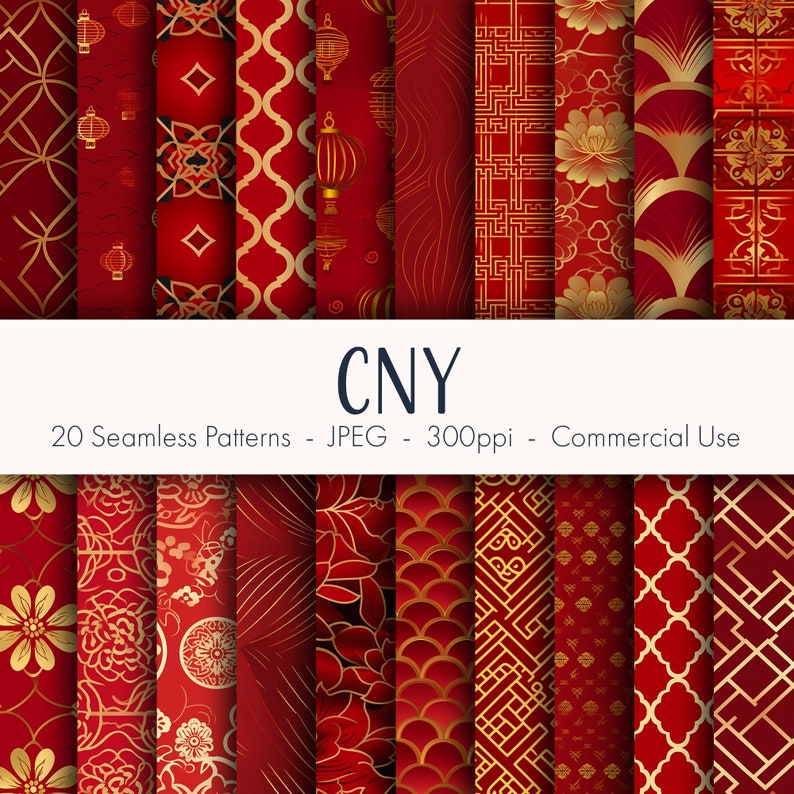 CNY Seamless Patterns, Printable Digital Paper, Commercial Use, JPEG ...