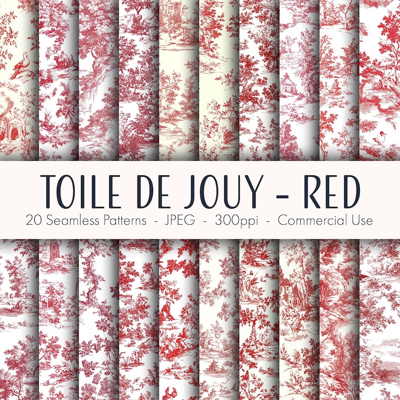 Toile De Jouy Red Seamless Patterns, Printable Digital Paper ...