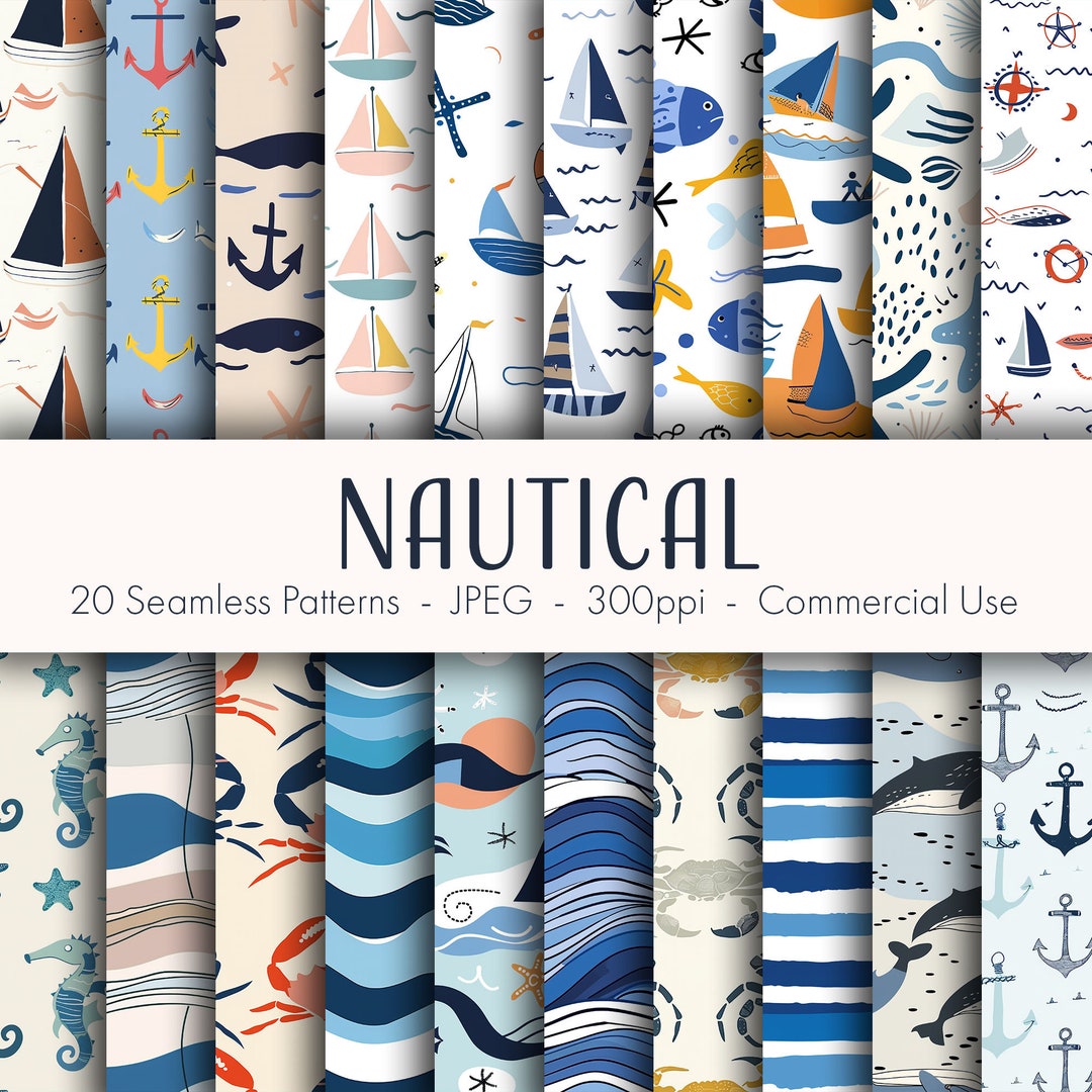 Nautical Seamless Patterns, Printable Digital Paper, Commercial Use ...