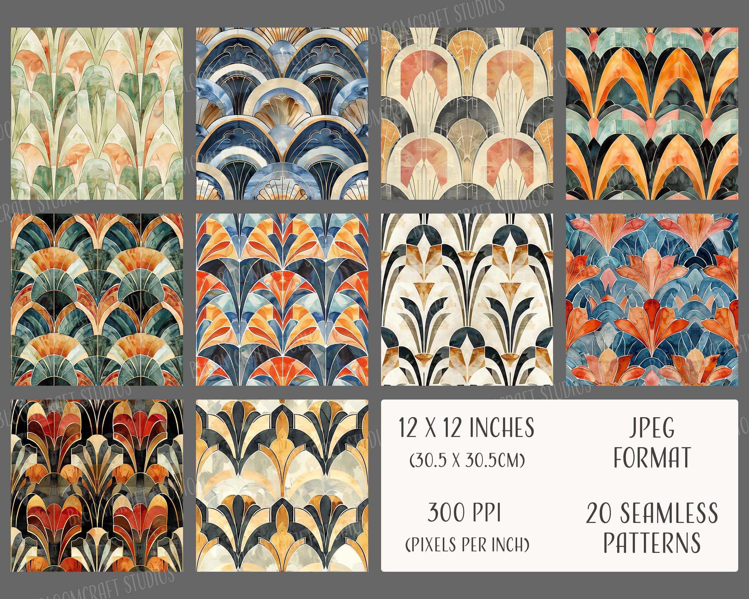 Art Deco Seamless Patterns, Printable Digital Paper, Commercial Use ...