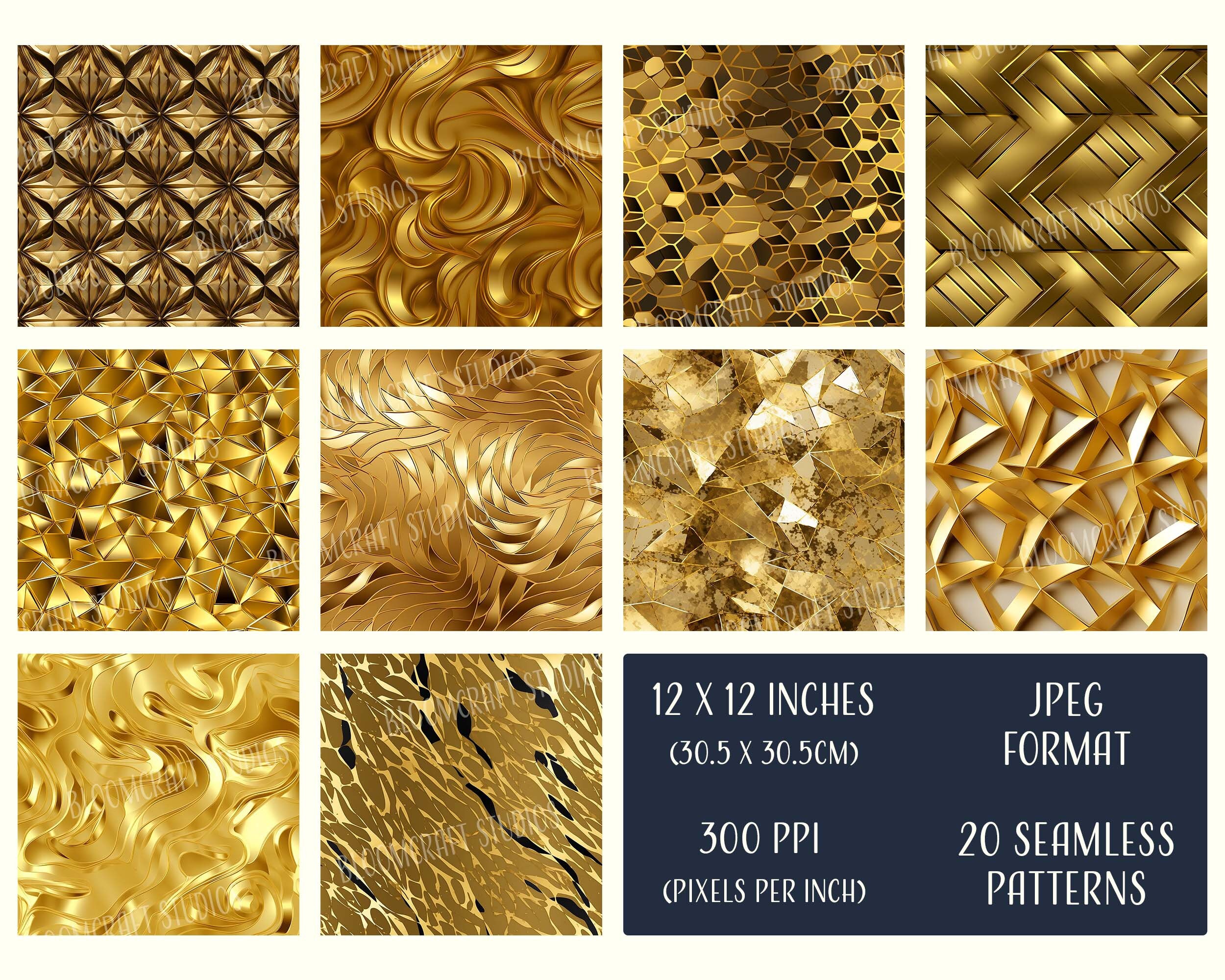 Gold Plated Seamless Patterns, Printable Digital Paper, Commercial Use ...