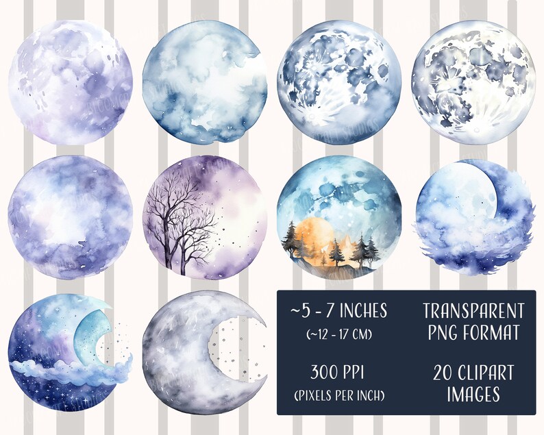 Moon Clipart - Printable Images, Transparent Background, Instant ...