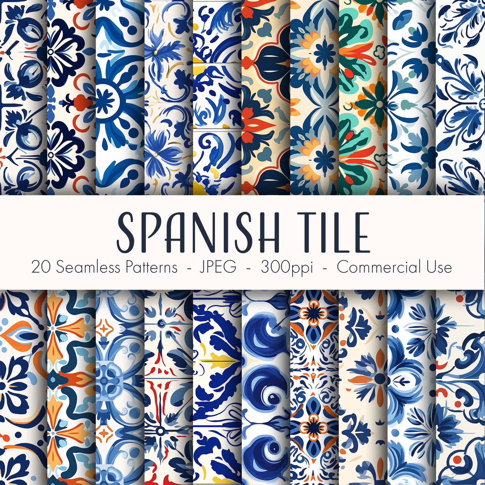 Spanish Tile Seamless Patterns, Printable Digital Paper, Instant ...