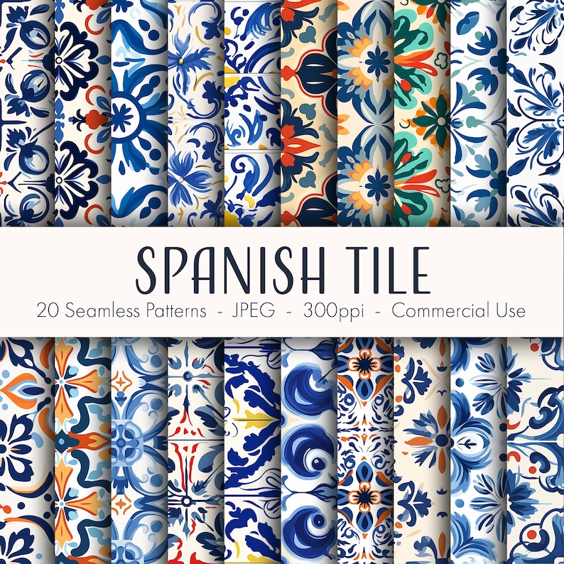 Spanish Tile Seamless Patterns, Printable Digital Paper, Instant ...