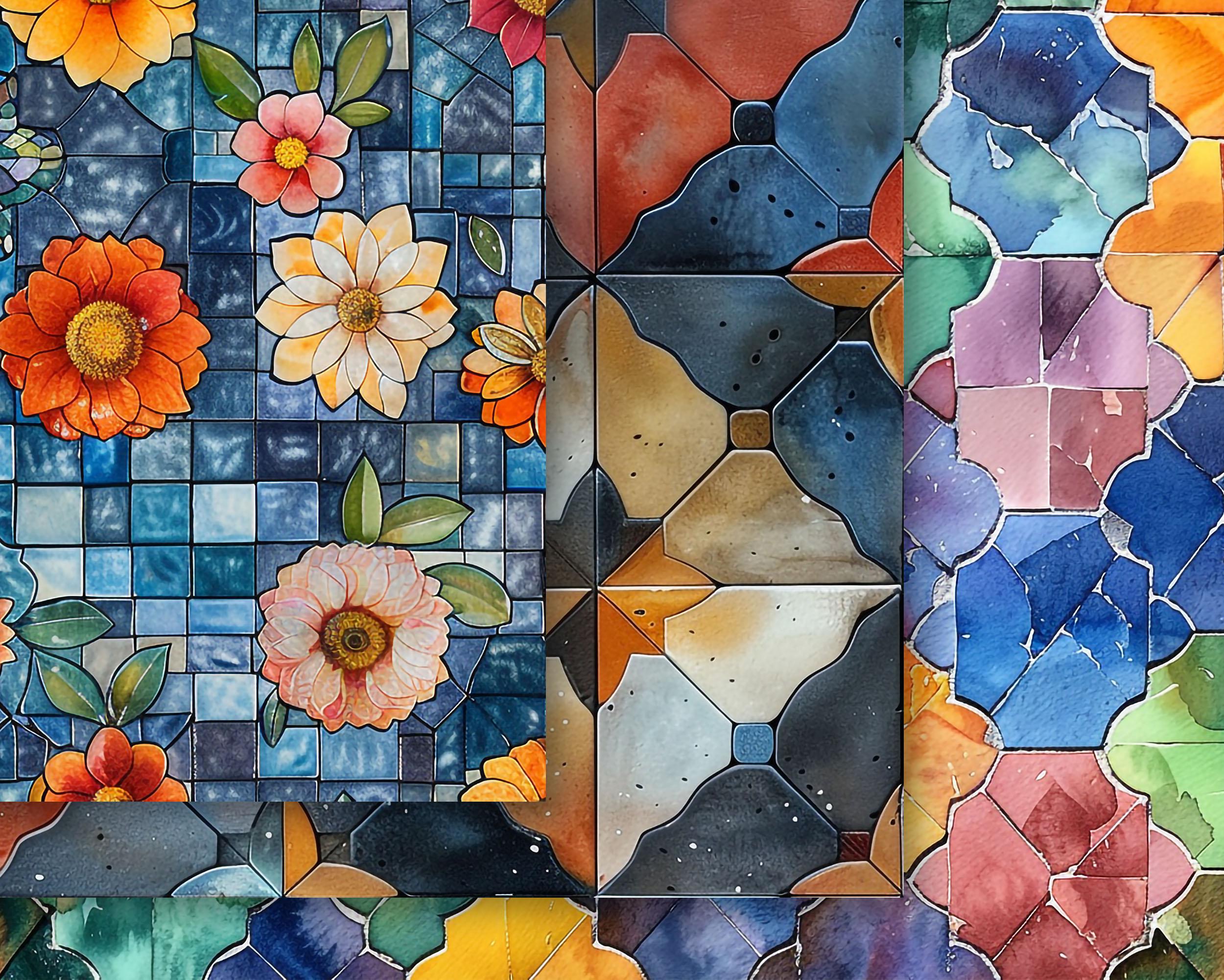 Mosaic Seamless Patterns, Printable Digital Paper, Commercial Use, JPEG ...