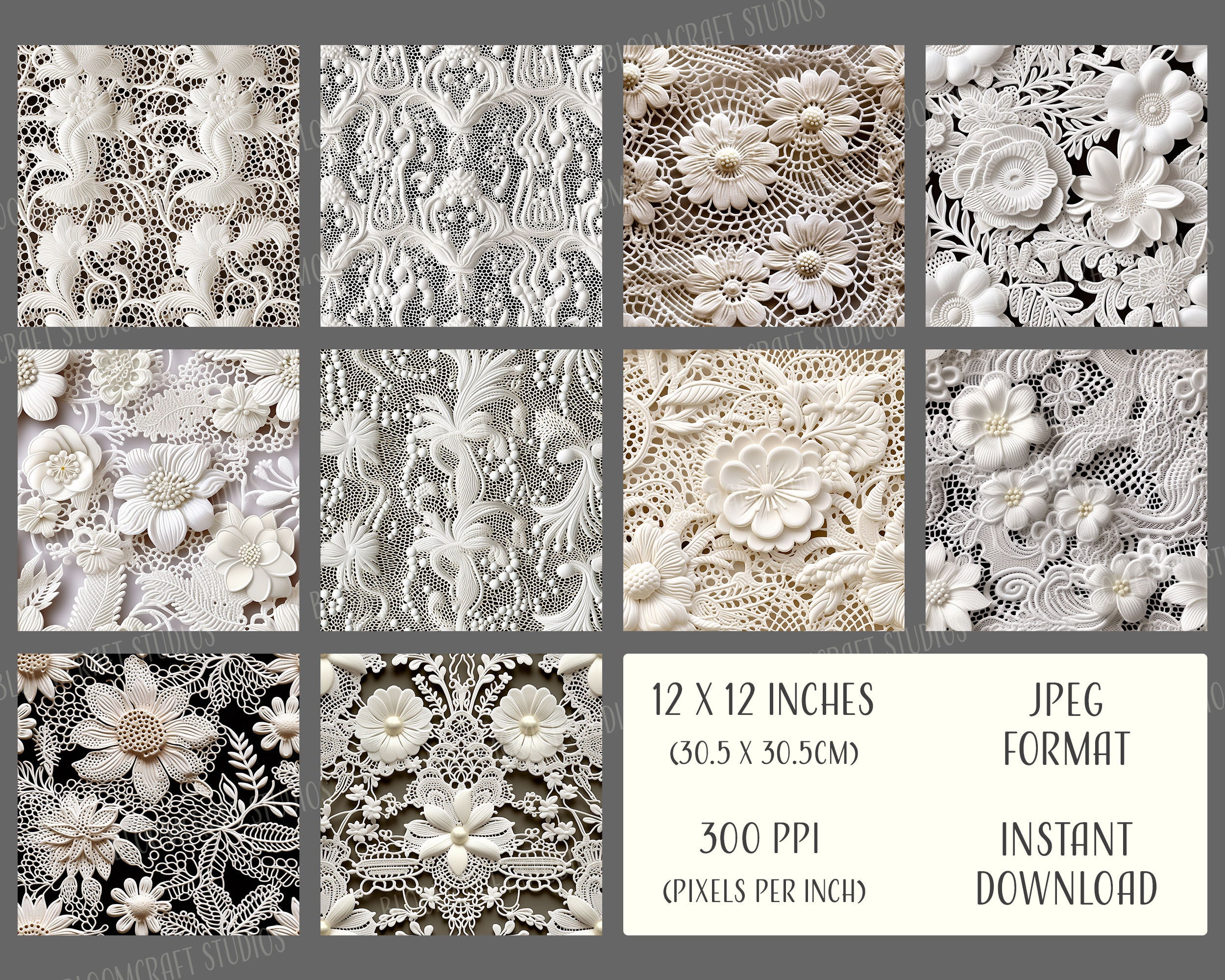 White Lace Seamless Patterns, Printable Digital Paper, Instant Download ...