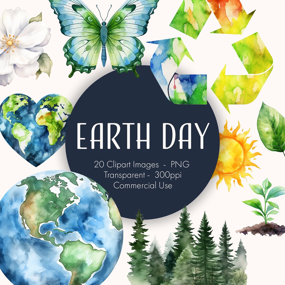 Earth Day Clipart - Printable Images, Transparent Background, Instant ...