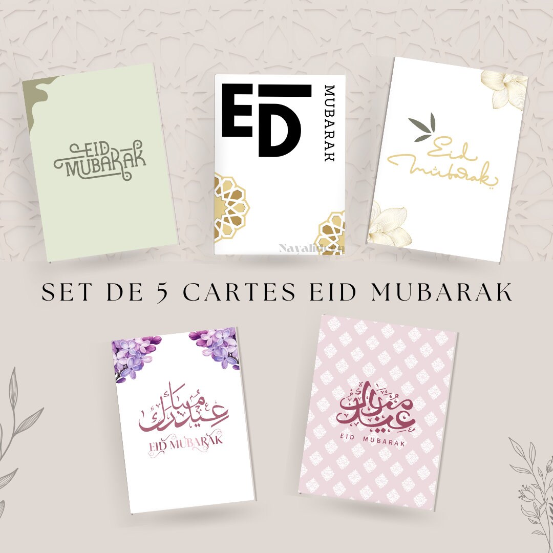 Set of 5 Printable Eid Mubarak Cards | Eid Gift | Aid Mubarak | Islamic ...