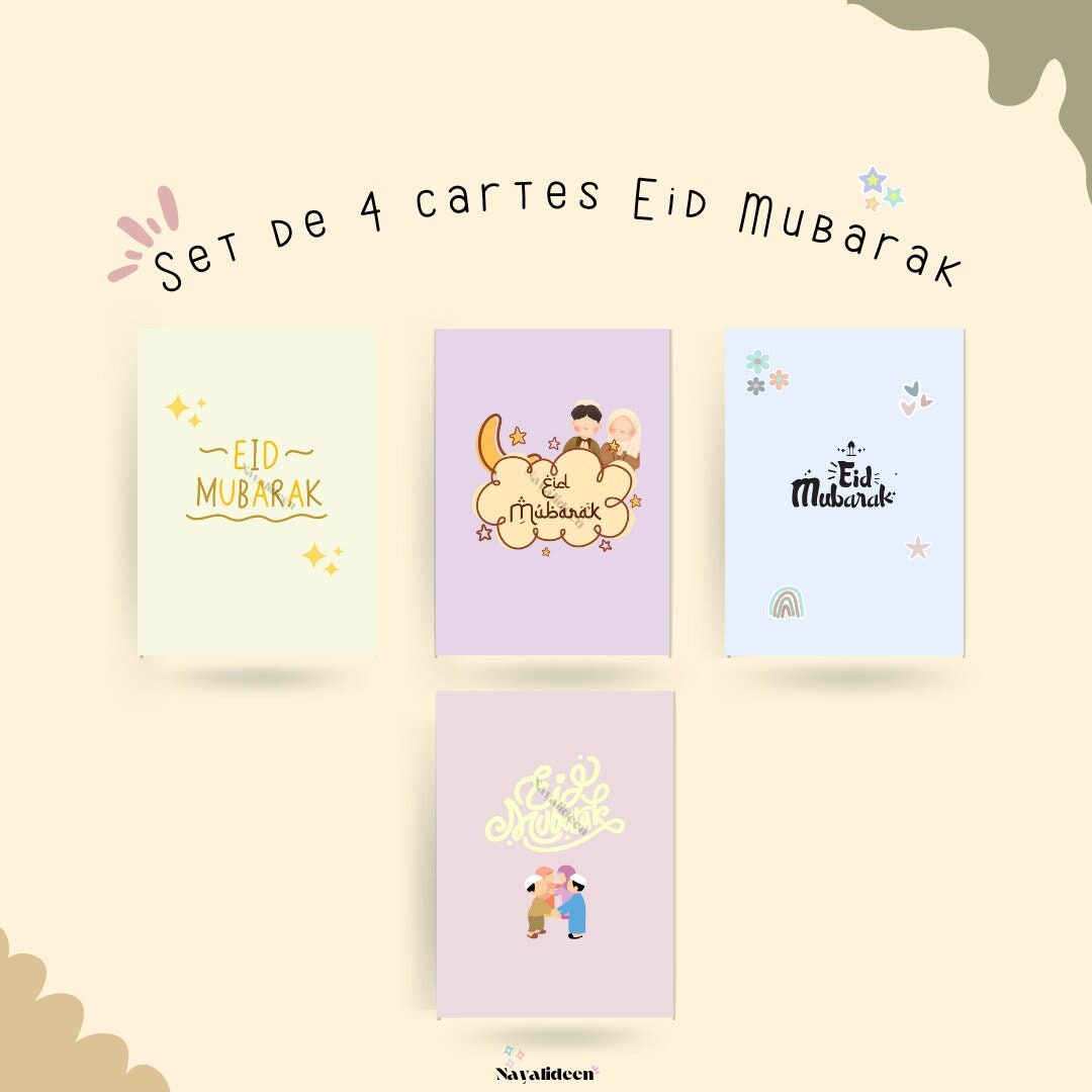 Set of 4 Printable Eid Mubarak Cards | Eid Gift | Aid Mubarak | Islamic ...