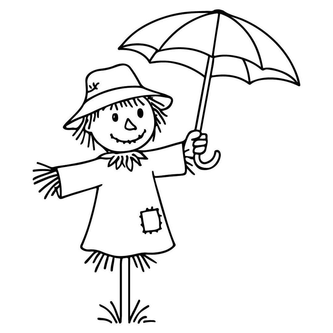 Cute Scarecrow Holding Umbrella Minimalist SVG Outline Art Coloring ...