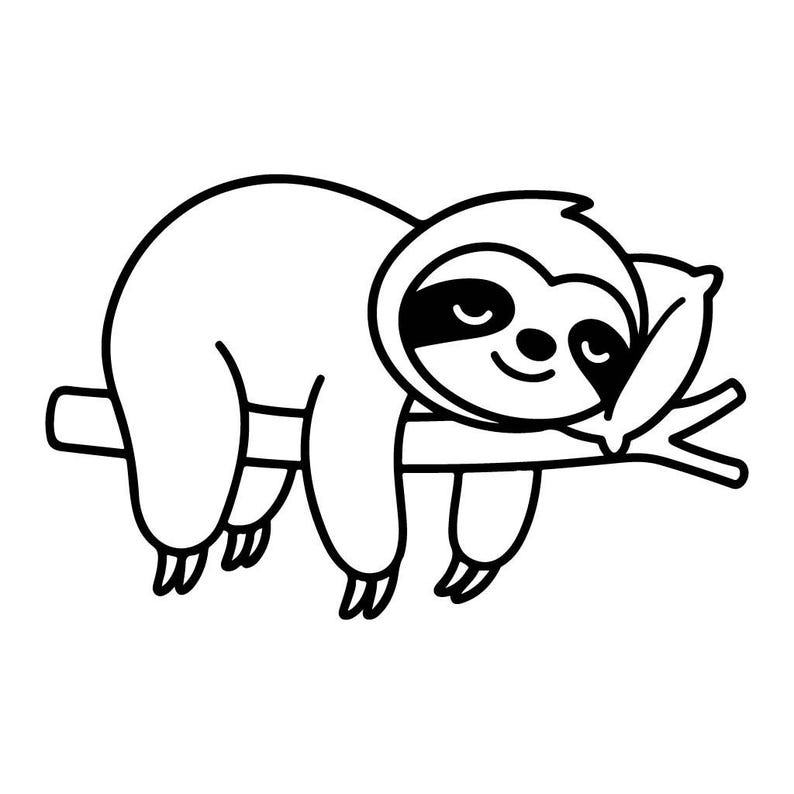 Sleepy Sloth Hanging From a Branch Line Art Vector SVG Clipart for ...