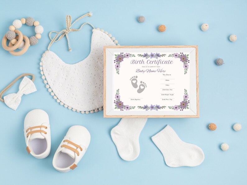 Printable Birth Certificate, Girl Floral Birth Certificate With ...