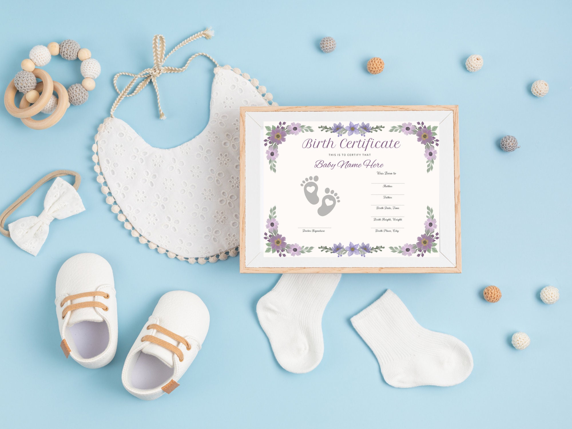Printable Birth Certificate, Girl Floral Birth Certificate With ...