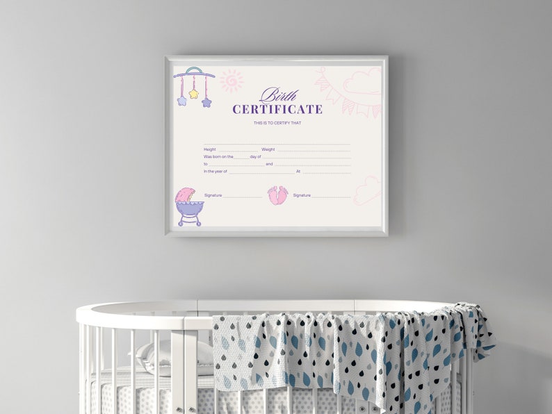 Editable Baby Birth Certificate Template: Canva Keepsake (digital ...