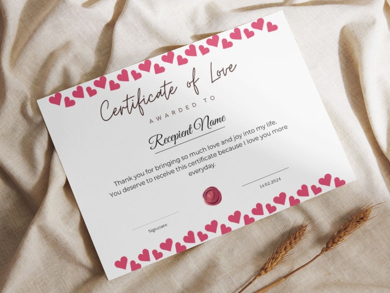 Love Certificate Template, Valentines Day Gift for Him or Her, EDITABLE ...