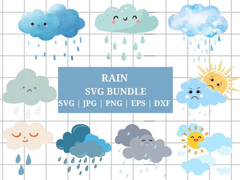 Rain SVG Bundle, Svg Files for Cricut, Raining Svg, Rainy Weather SVG ...