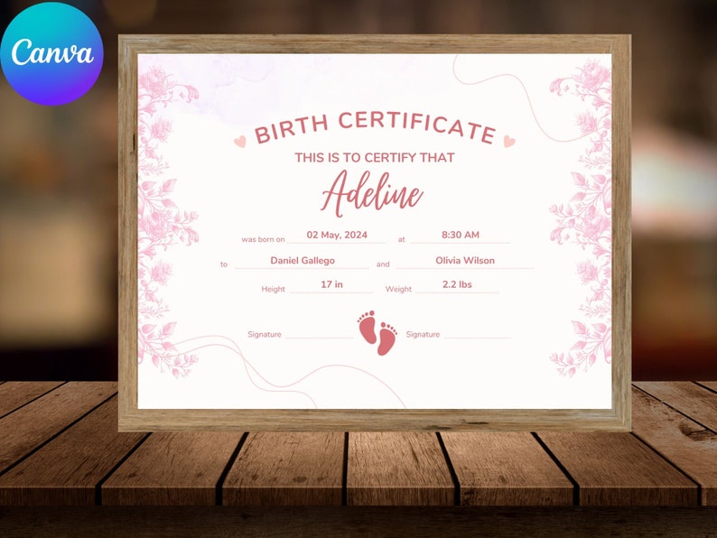 Birth Certificate Template Printable Certificate of Birth Baby Boy Gift ...