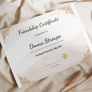 Editable Best Friend Forever Certificate Template, Personalized Gift ...
