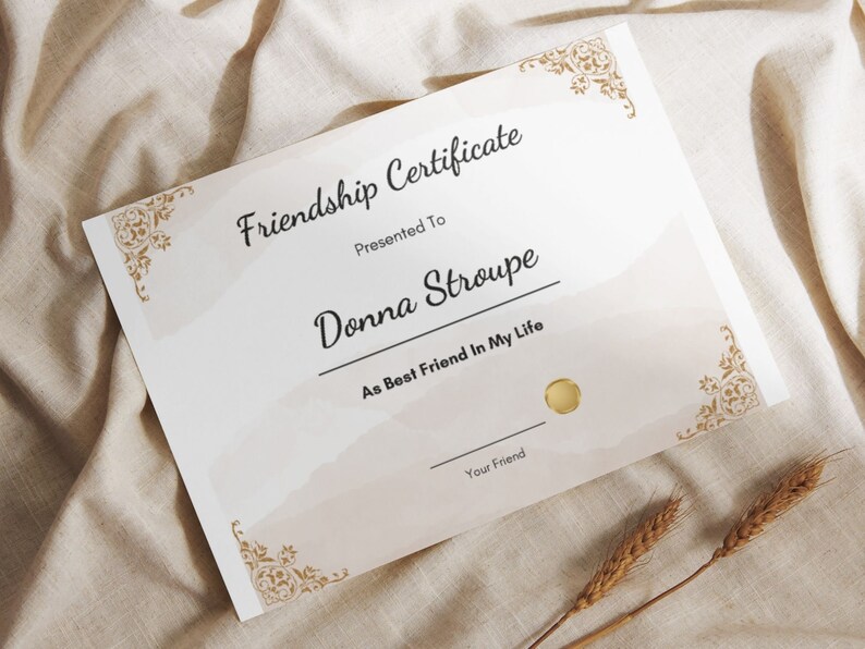 Editable Best Friend Forever Certificate Template, Personalized Gift ...