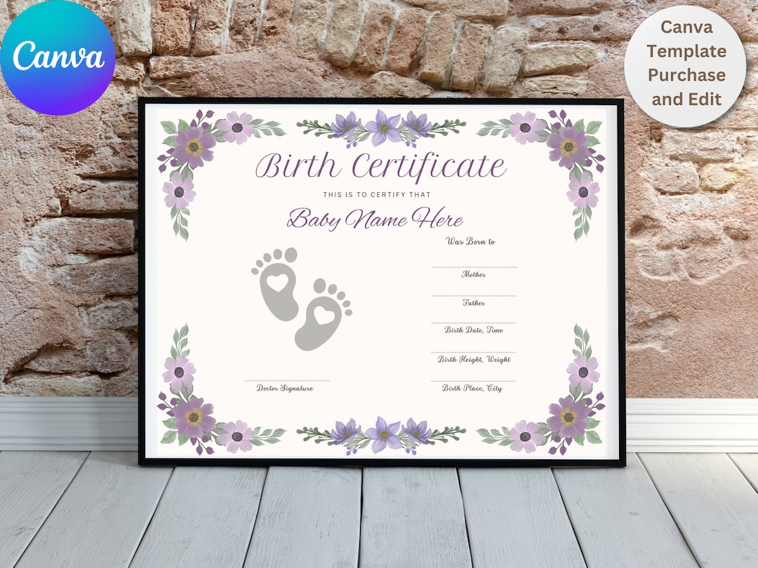 Printable Birth Certificate, Girl Floral Birth Certificate With ...
