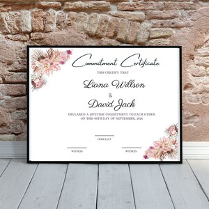 Printable Commitment Certificate Template: Editable Ceremony Keepsake (canva Template) - Etsy