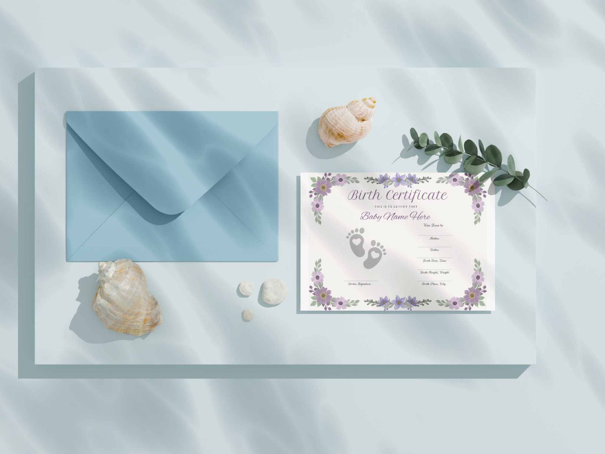 Printable Birth Certificate, Girl Floral Birth Certificate With ...