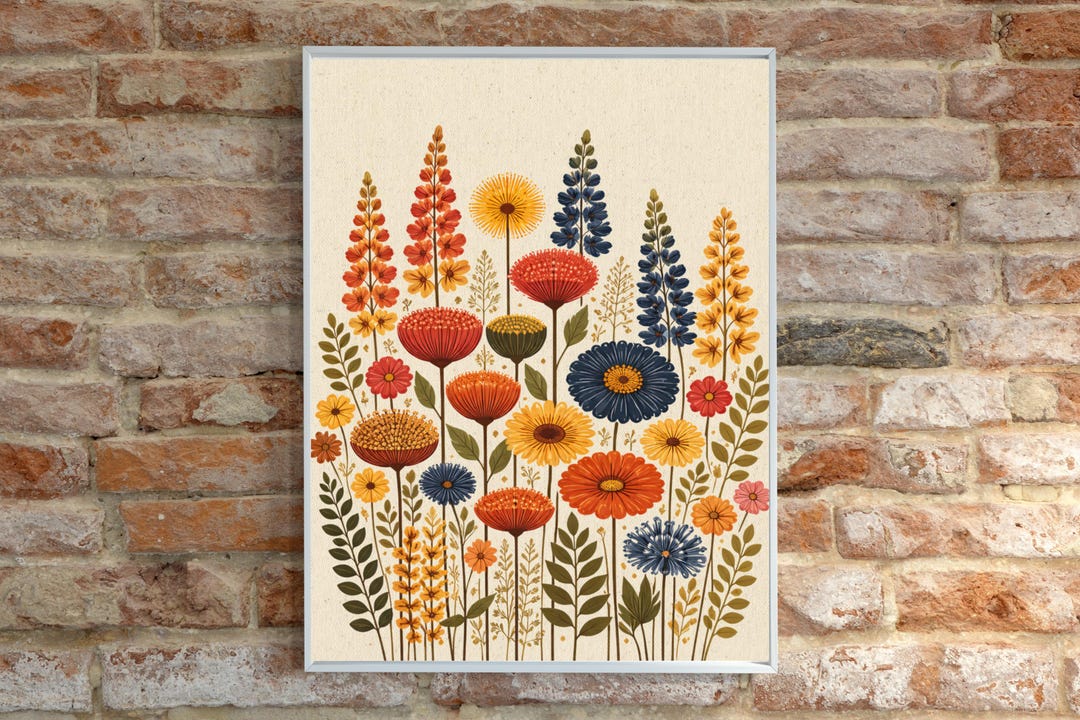Boho Wildflower Wall Art Printable, Vintage Floral Illustration ...