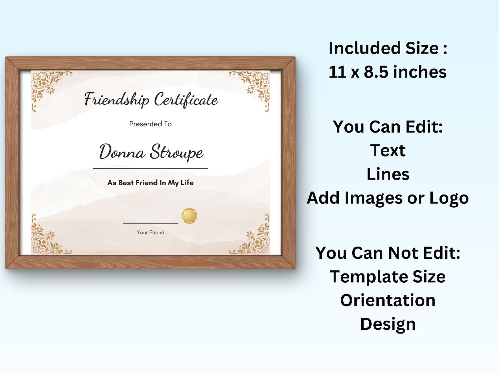 Editable Best Friend Forever Certificate Template, Personalized Gift ...