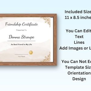 Editable Best Friend Forever Certificate Template, Personalized Gift ...