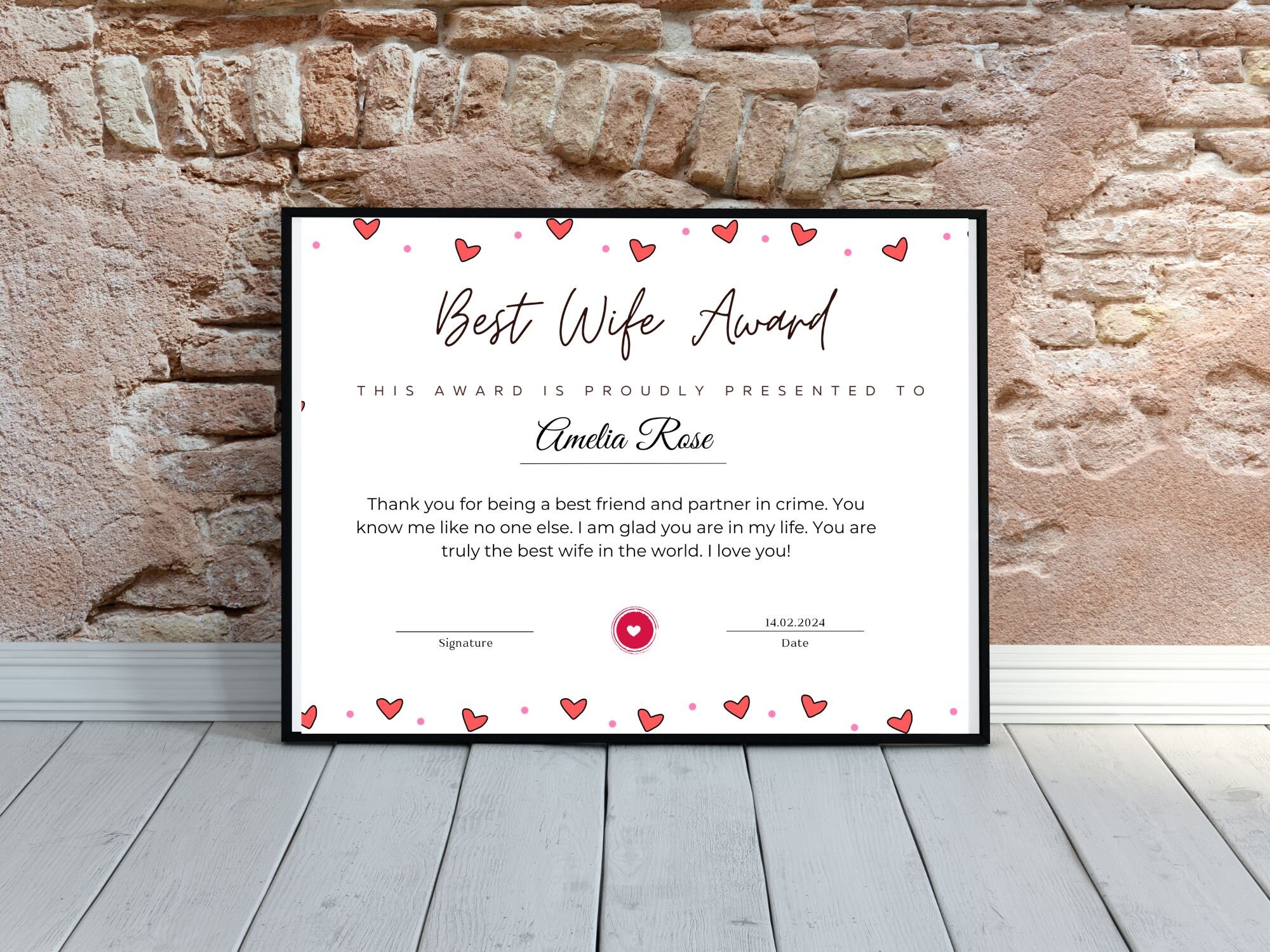 Best Wife Certificate Award Template, Editable Printable Best Wife Gift, World's Best Award ...