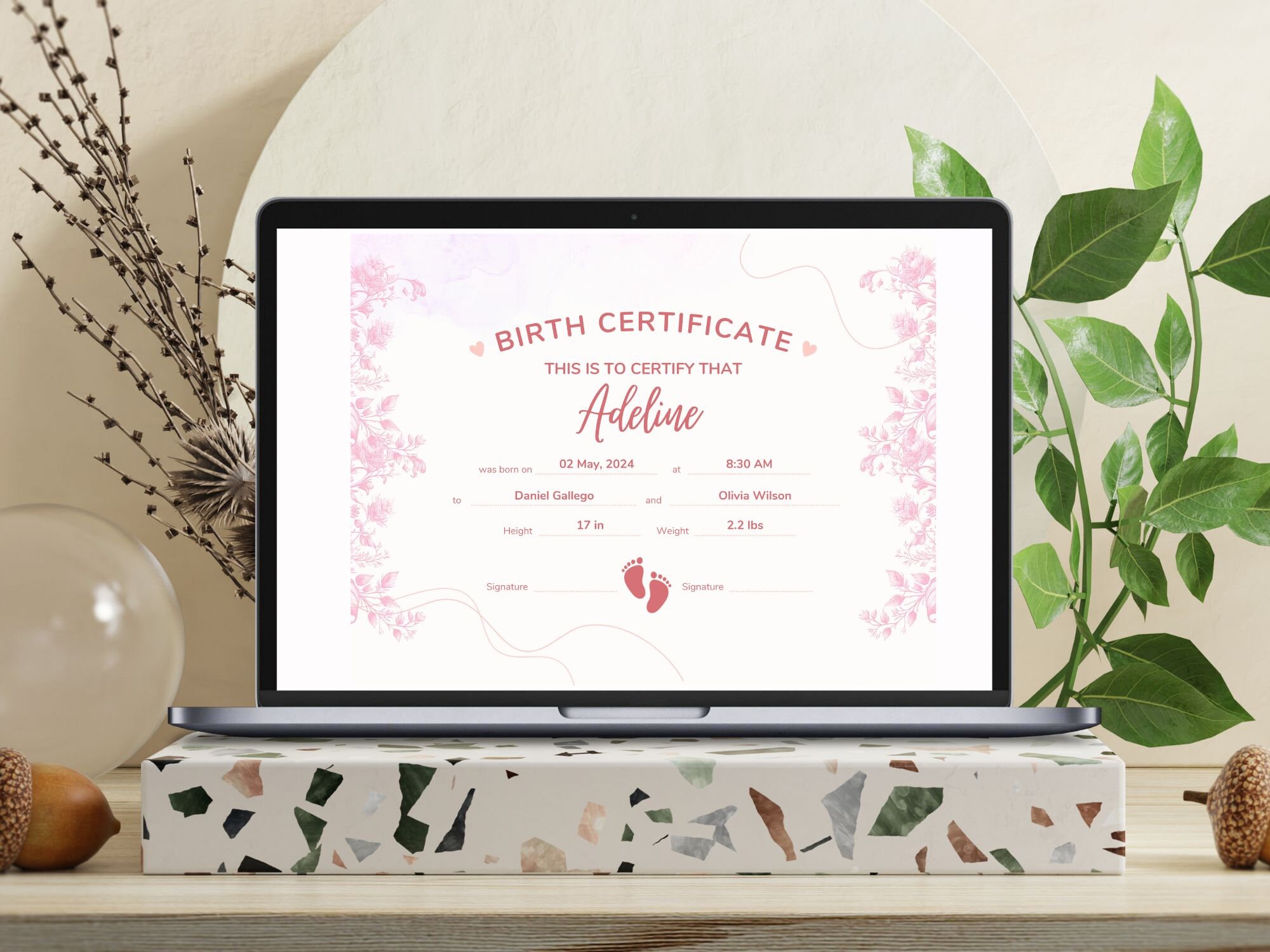 Printable Floral Birth Certificate Template (digital Download) - Etsy