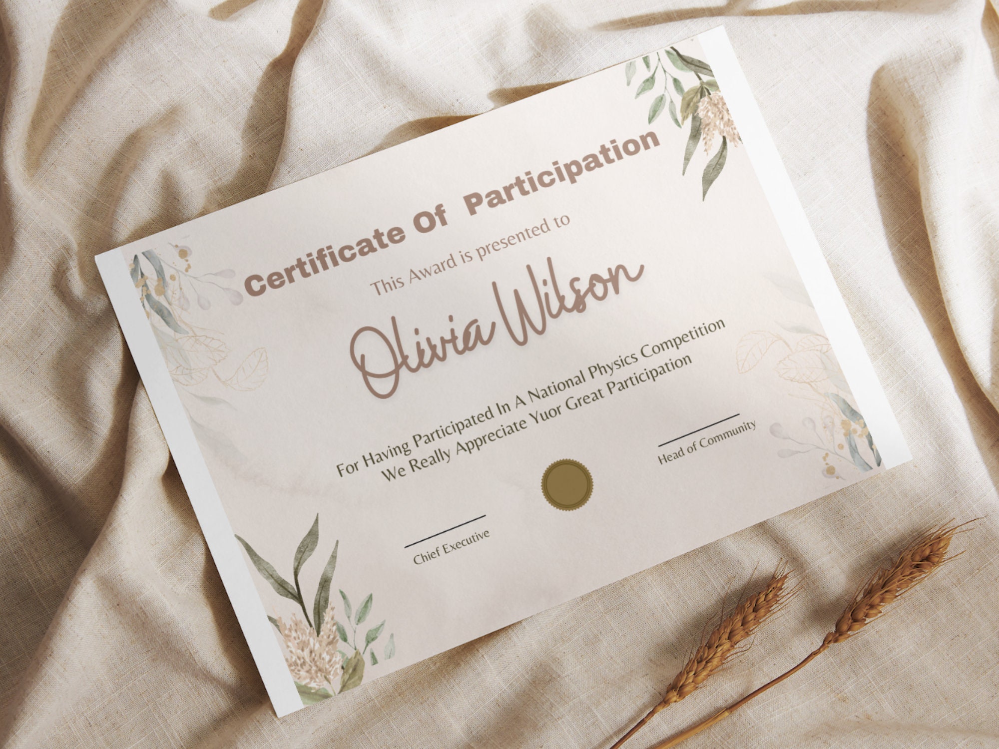 Certificate of Participation Template, Editable Participation ...