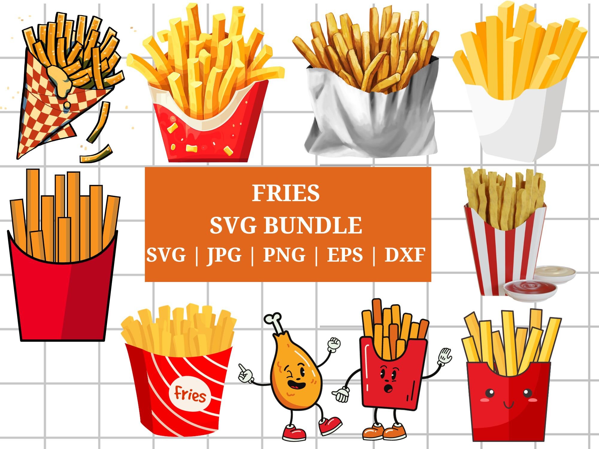 FRENCH FRIES SVG Bundle, Crisps Svg, Food Svg Bundle, Food Svg, Instant ...