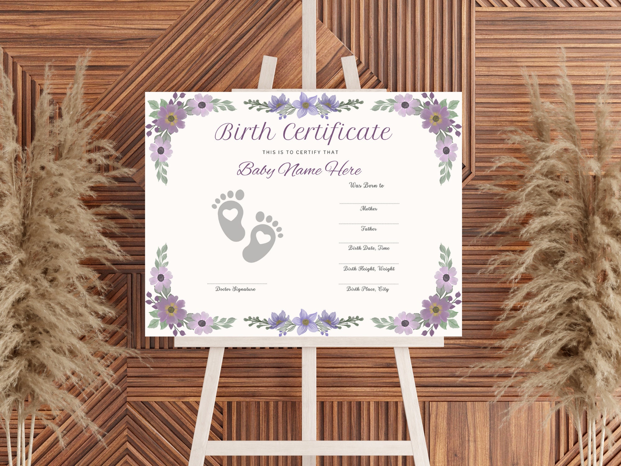 Printable Birth Certificate, Girl Floral Birth Certificate With ...