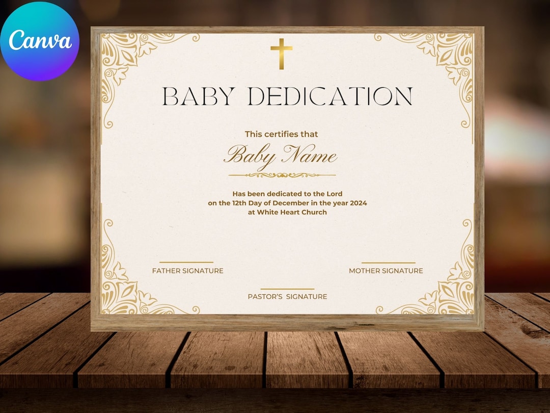 Baby Dedication Certificate Template, Baptism, Baby Christening, Modern ...