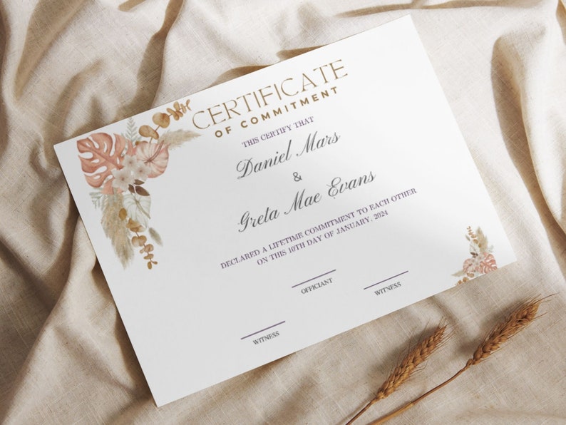 Commitment Certificate Template, Printable Certificate of Commitment ...