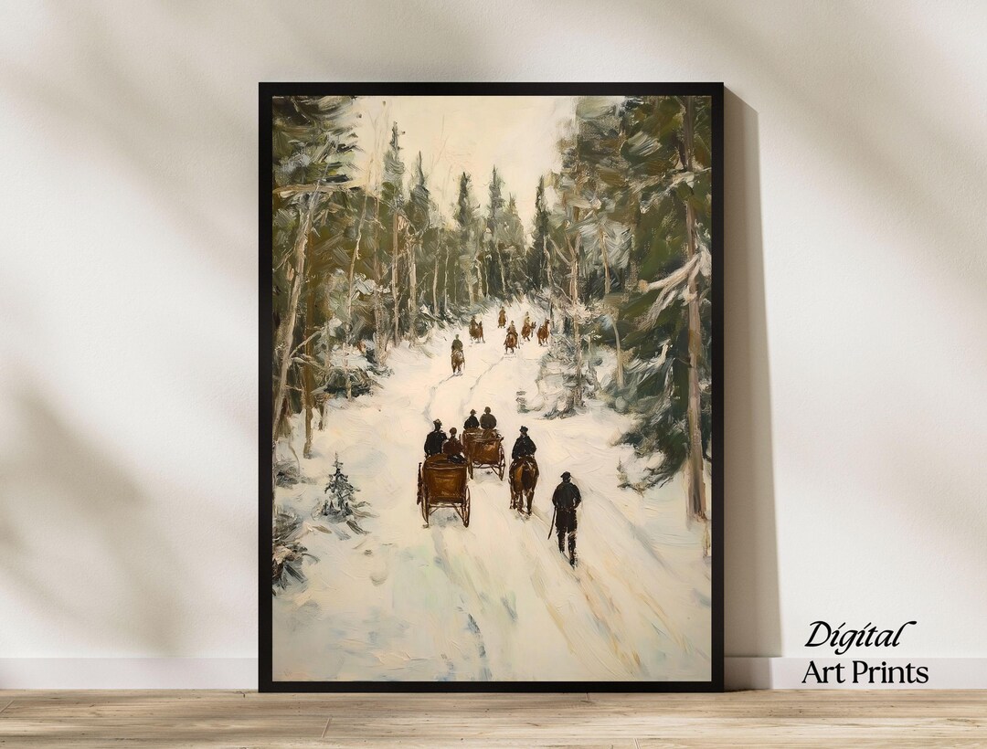 Holiday Wall Art Snowy Christmas Scene Vintage Nordic Sled Wall Decor ...
