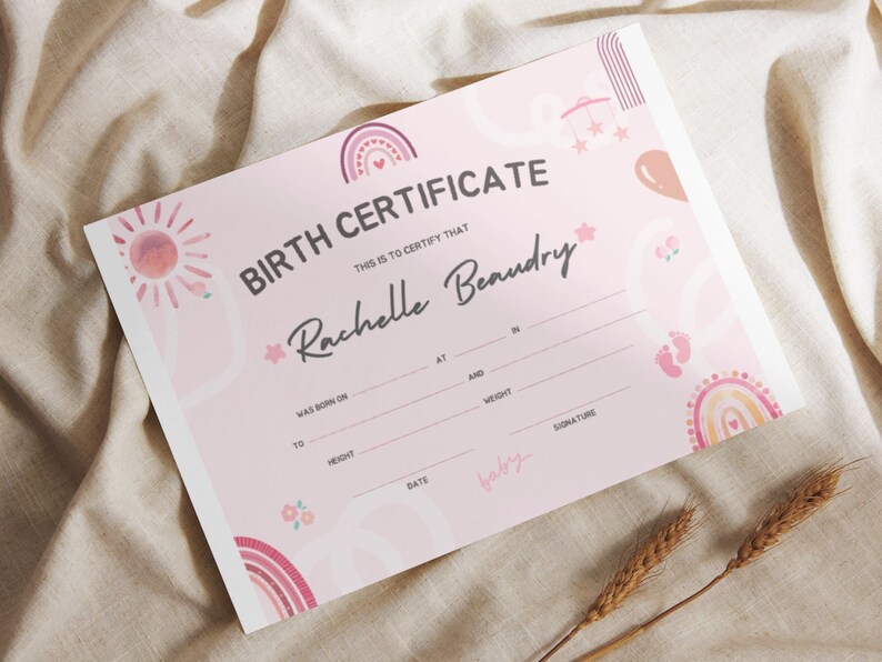 Editable Baby Birth Certificate Template: Keepsake Gift (digital ...