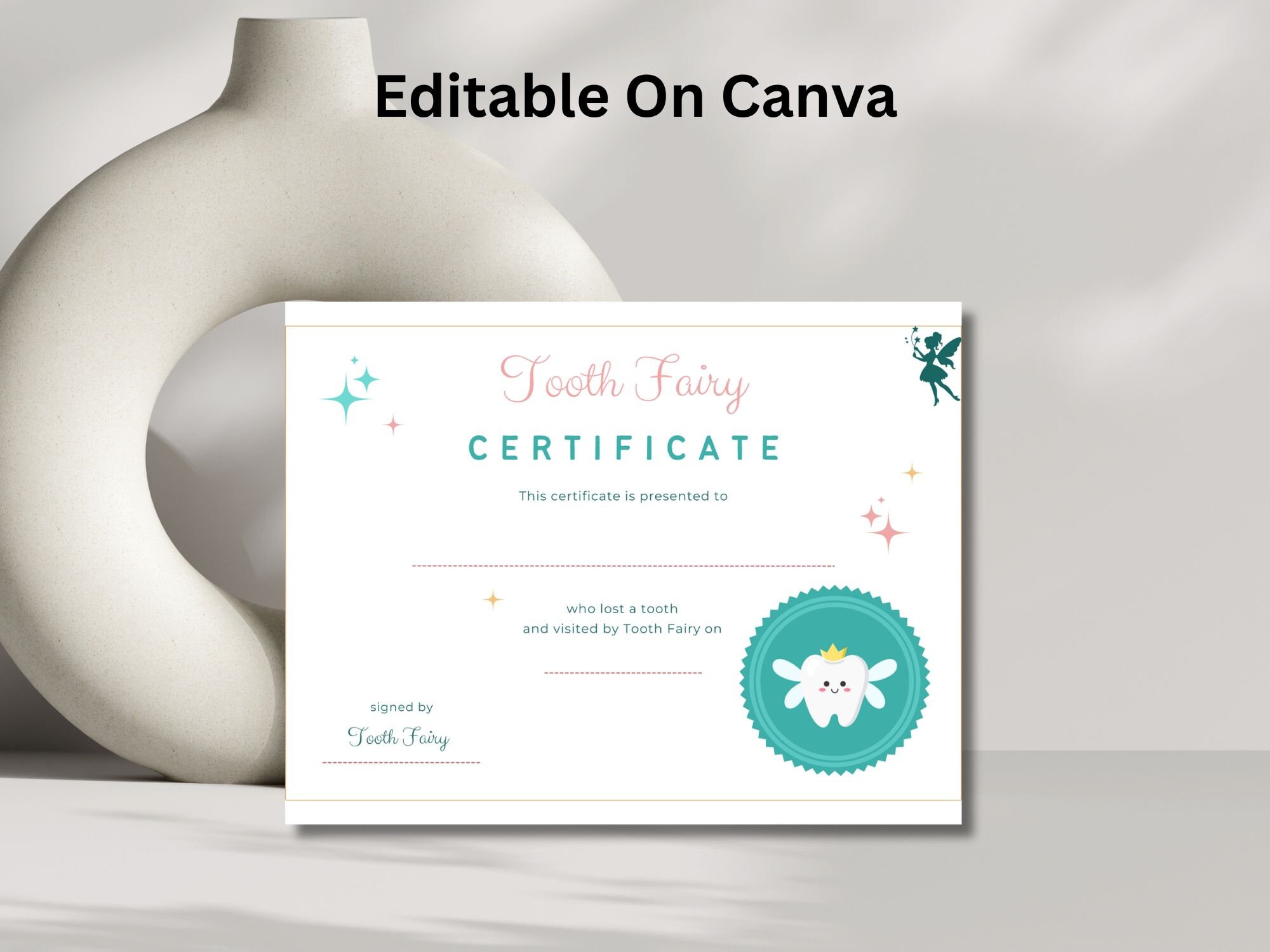 Editable Tooth Fairy Printable Certificate First Tooth Lost Realistic ...