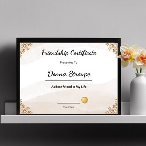 Editable Best Friend Forever Certificate Template, Personalized Gift ...