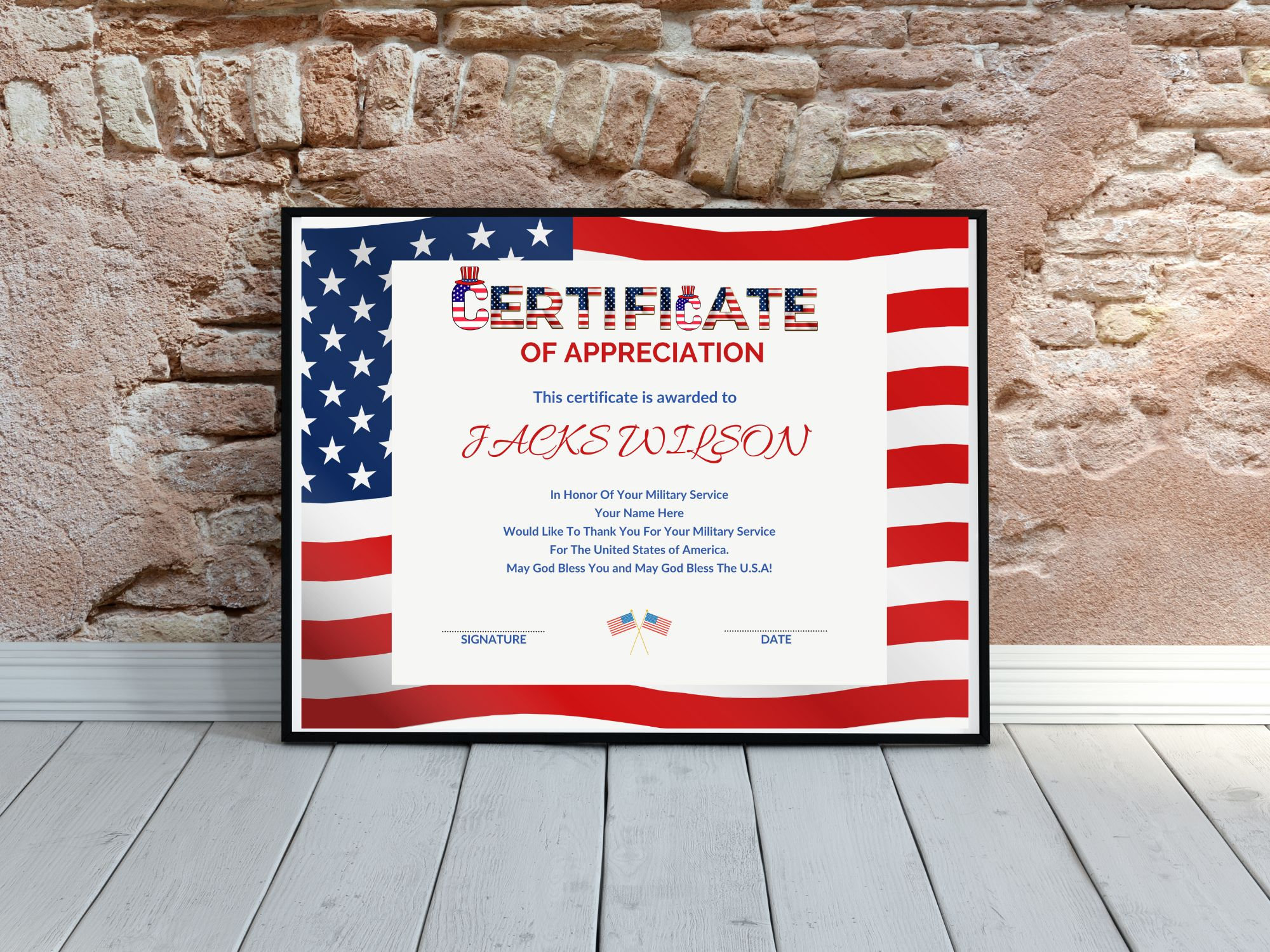Military Service Appreciation Certificate: Patriotic Template (digital ...